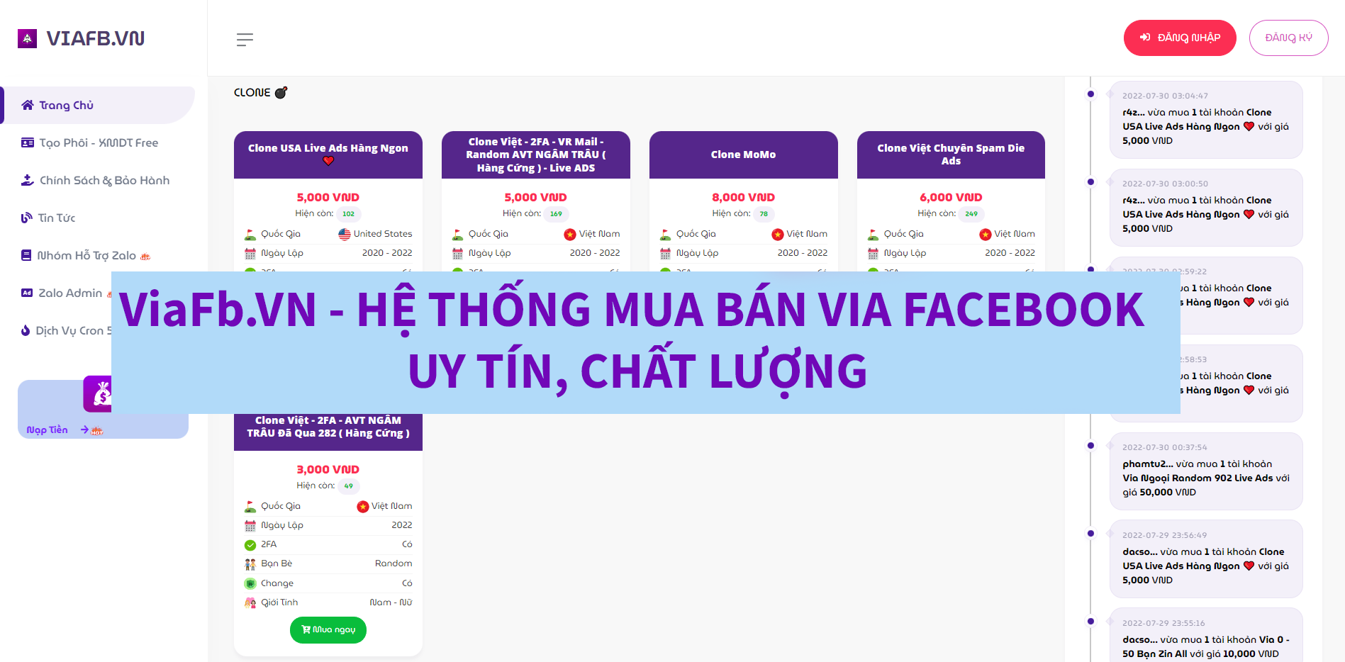 Via Việt, Via New Zin, Acc Fb, Mua Fb, Mua Via, Facebook luôn bảo hành